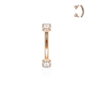 Rose Gold Plated Curved Double Jeweled Barbell.internally Threaded..16g ...