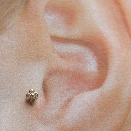 14k Solid Gold Inner Conch Piercing Triple Prubg Set Cz's | Etsy