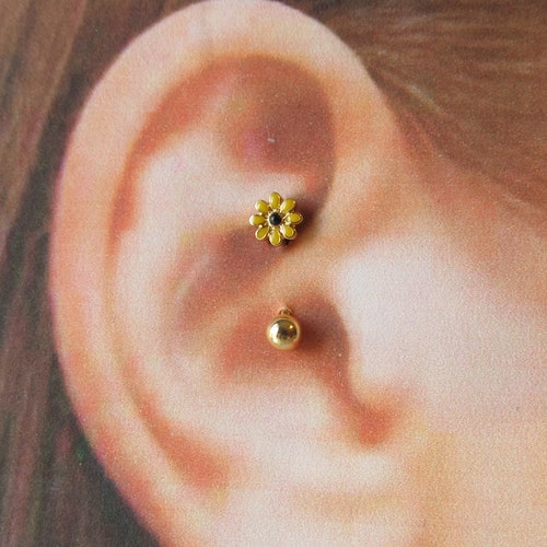 14k Solid Gold Inner Conch Piercing Triple Prubg Set Cz's | Etsy