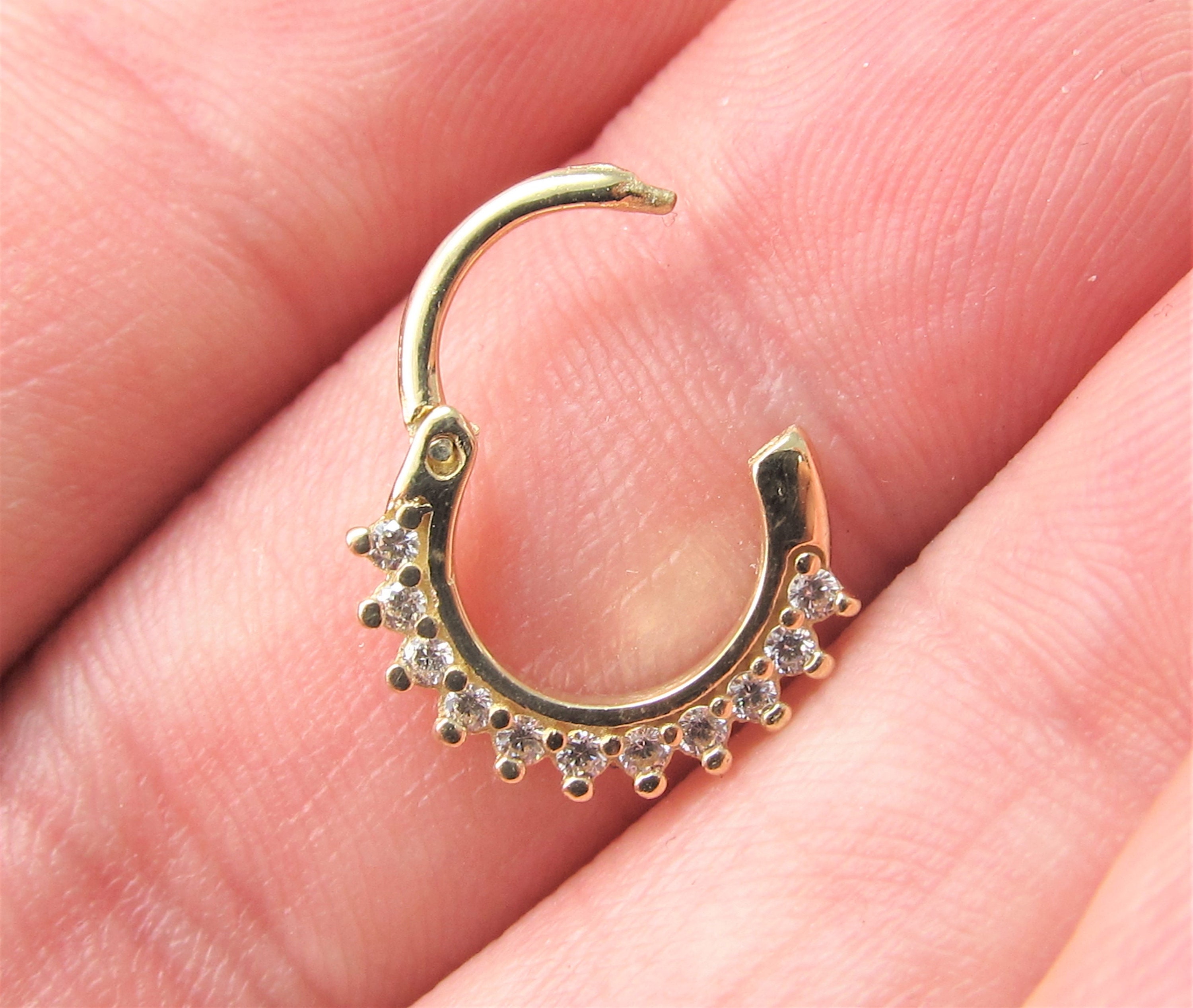 14k Gold Septum Clicker..lined Cz's..16g..8mm..solid Gold - Etsy