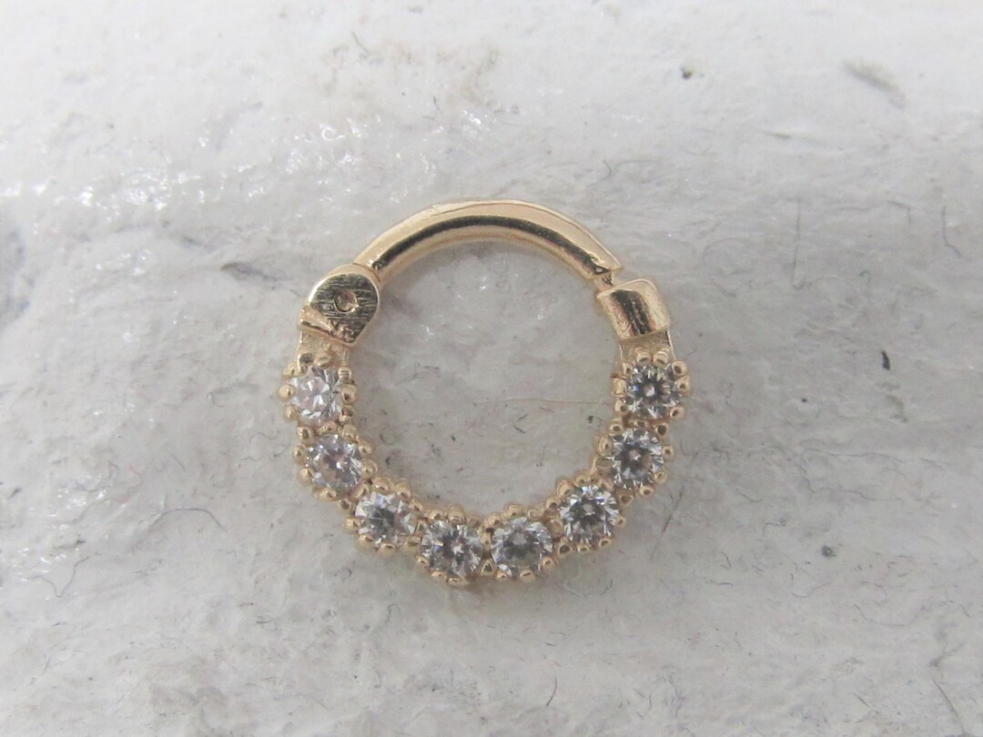 14kt Solid Gold Septum Clicker,crown Setting Daith Piercing Clicker ...