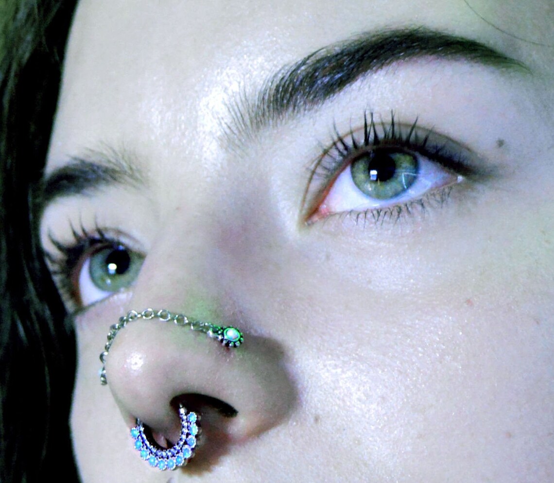 14k Solid White Gold Daith Piercing Blue Opal Cz's Clicker | Etsy