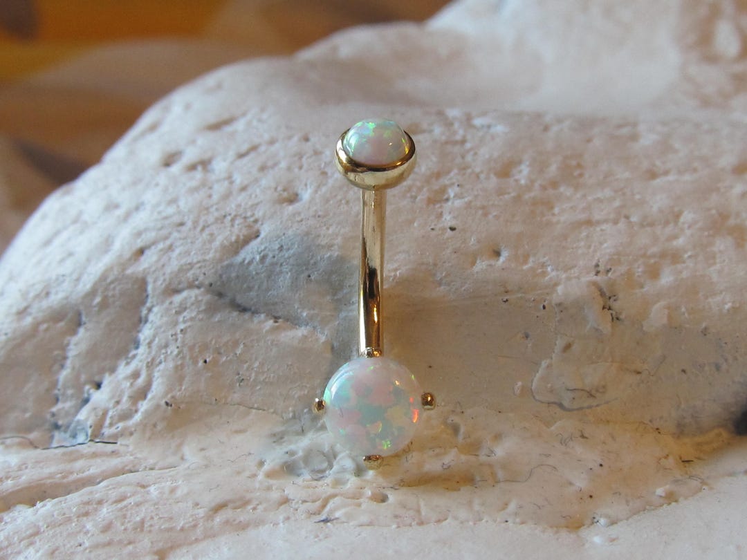 14k Solid Gold,white Round Opals,internally Threaded Navel Belly Ring ...