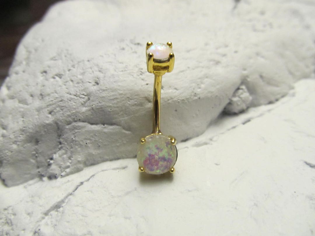 Golden Opal Prong Set Belly Button Ring - Etsy