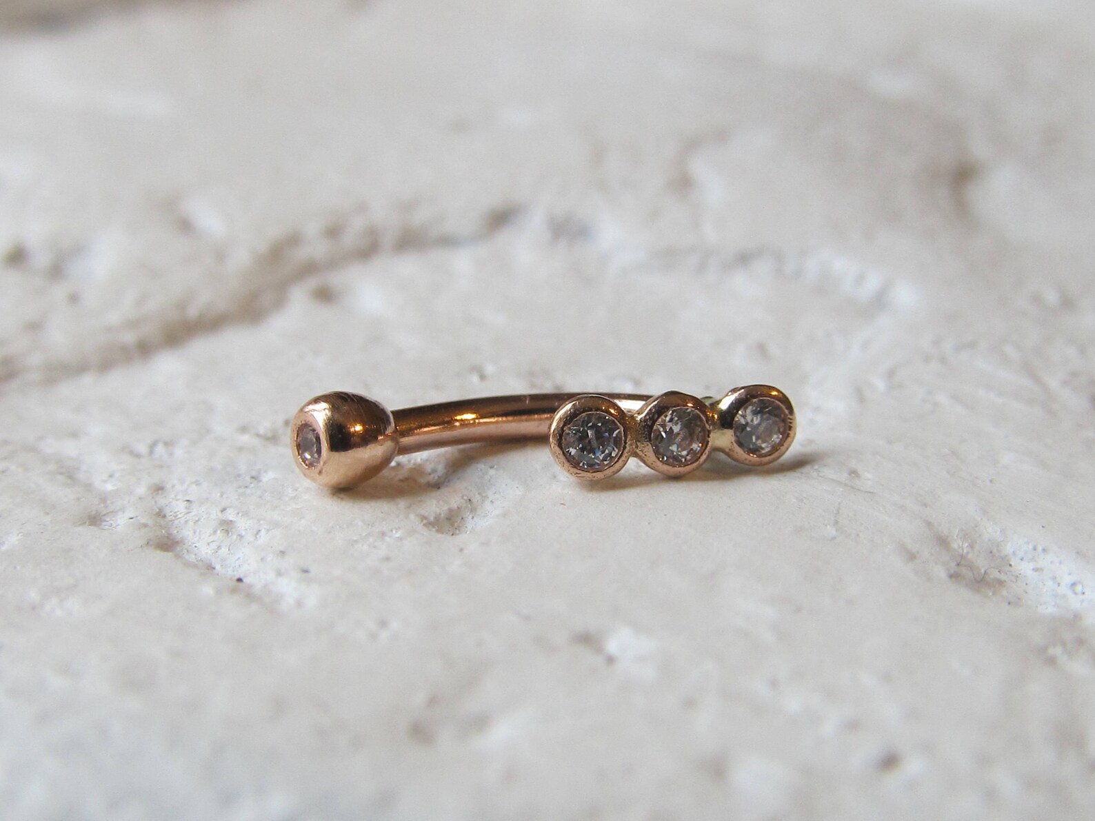 14kt Solid Rose Gold Triple cz Rook Piercing Curved | Etsy