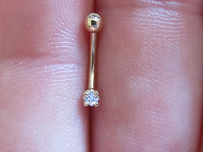 14kt Solid Gold Tiny Prung Set Double Stone Eyebrow,rook Piercing ...