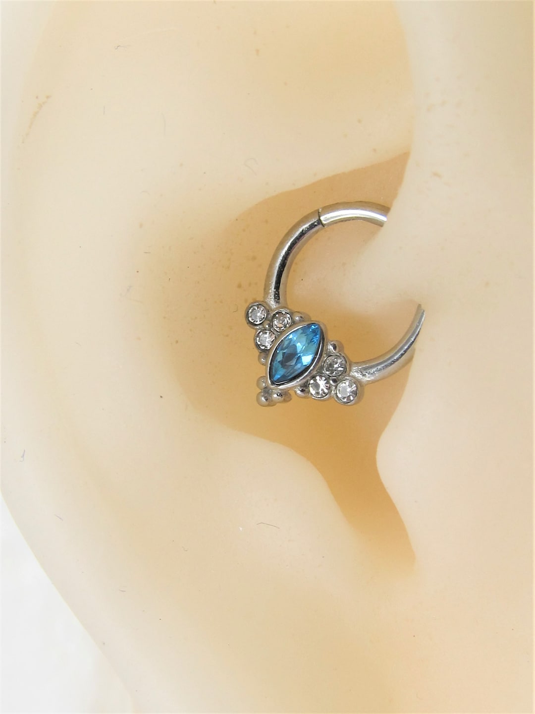 Daith Blue & Clear CZ Hinged Segment Ring..16g..8mm - Etsy