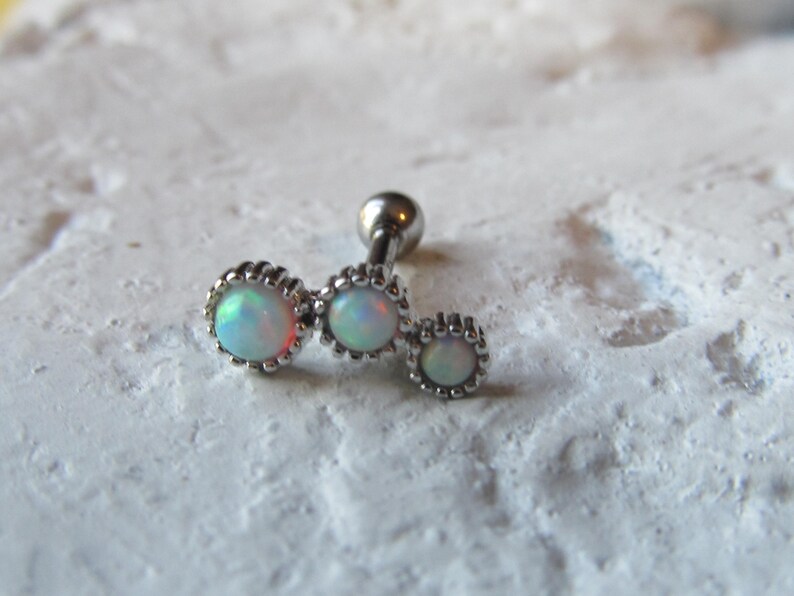 Triple White Opals Cartilage,tragus Piercing Barbell..16g..6mm - Etsy