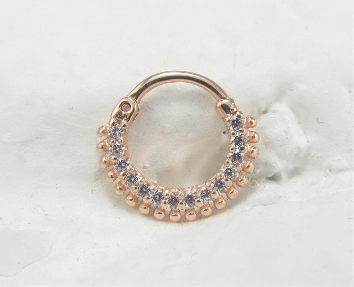 14k Rose Gold Cz Balls Septum,daith Piercing Clicker..16g..8mm..solid ...