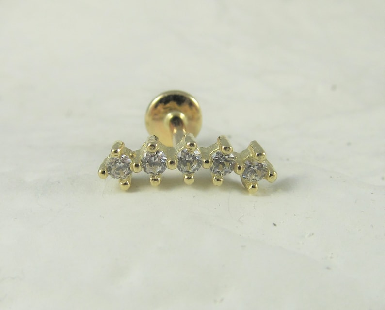 14K Forward Helix 5cz Push Pin Labret..16g..6mm..solid Gold | Etsy