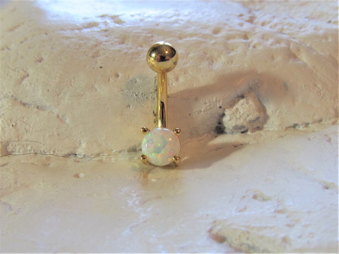 Gold Plated,white Synthetic Opal Navel Belly Button Ring..14g..10mm - Etsy