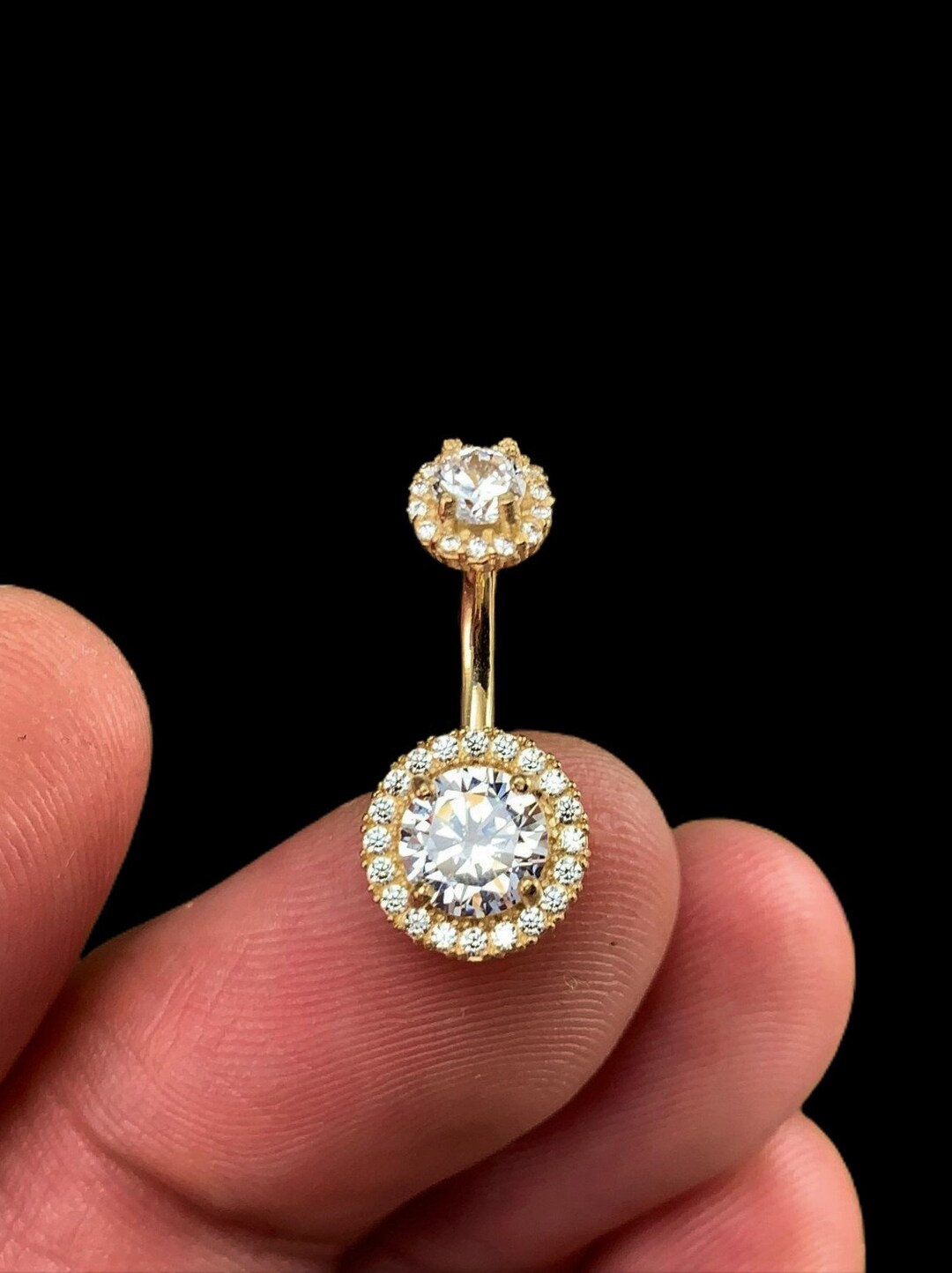 14k Gold Multistone Double Jeweled Beautiful Belly Button Ring..14g ...