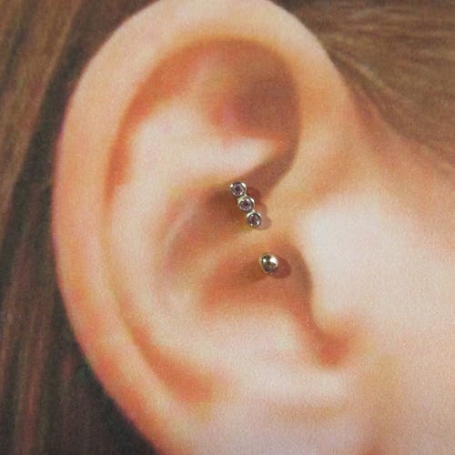 14K White Gold Tear Drop Rook Piercing Curved Barbell..prung - Etsy