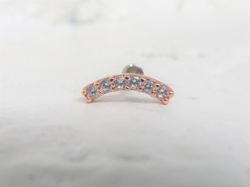 Rose Gold Plated Forward Helix 6 Cz Surgical Steel Labret,internally ...
