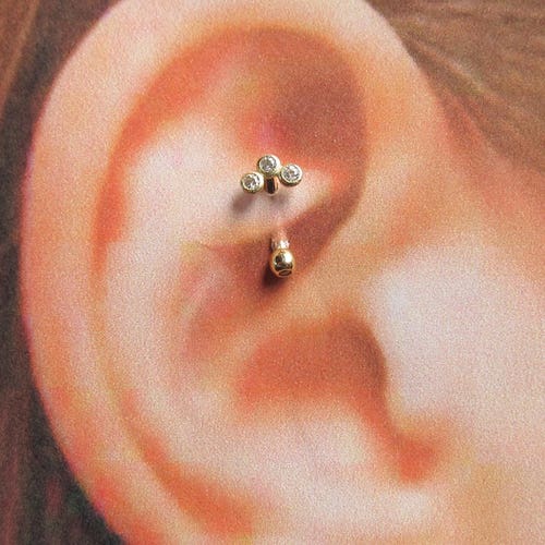 14k Solid Gold Daith Piercing Curved Barbell - Etsy