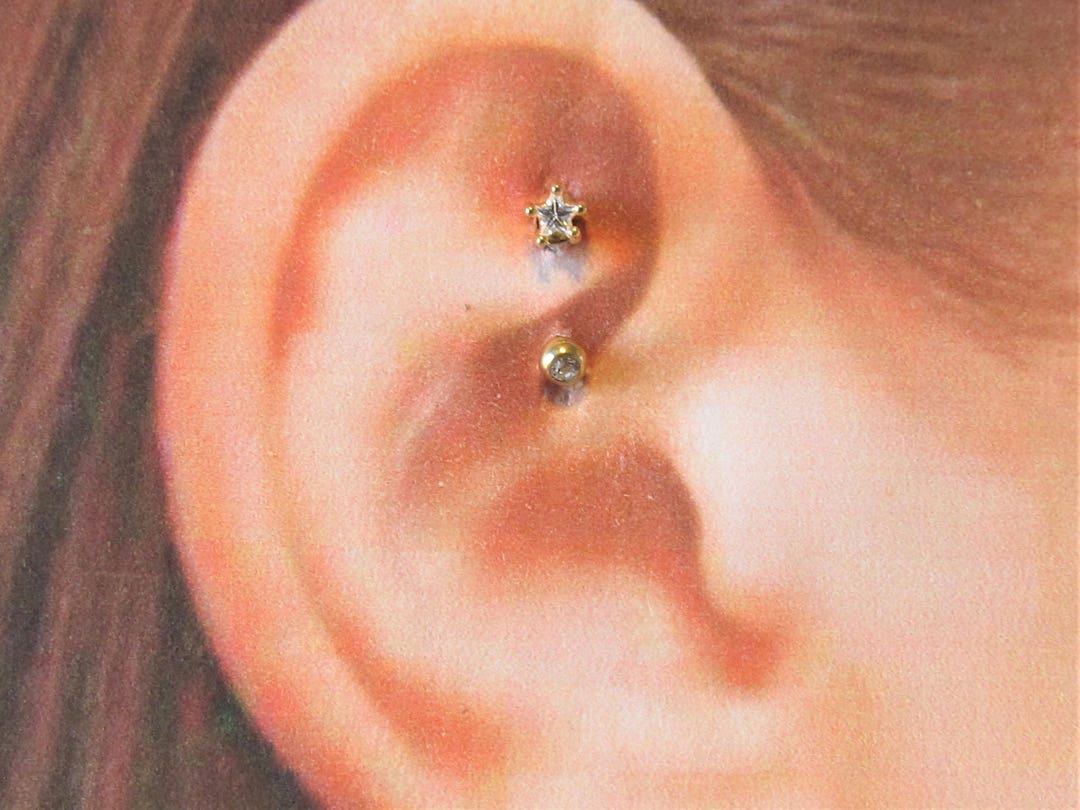 Golden Star Rook Piercing Double Jeweled Barbell..16g..8mm - Etsy