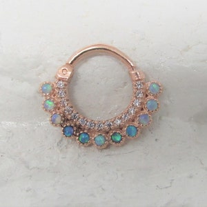 14k Rose Gold Daith Piercing Blue Opals,daith Piercing Clicker Ring ...