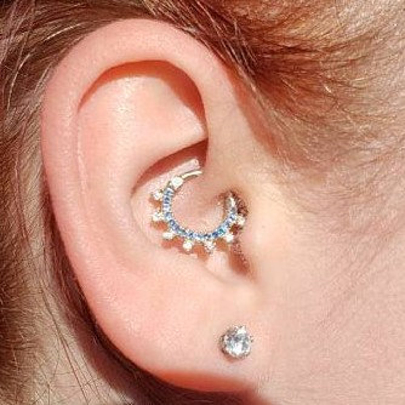 14k Yellow Gold Daith Piercing Blue and Clear Cz's Clicker - Etsy Canada