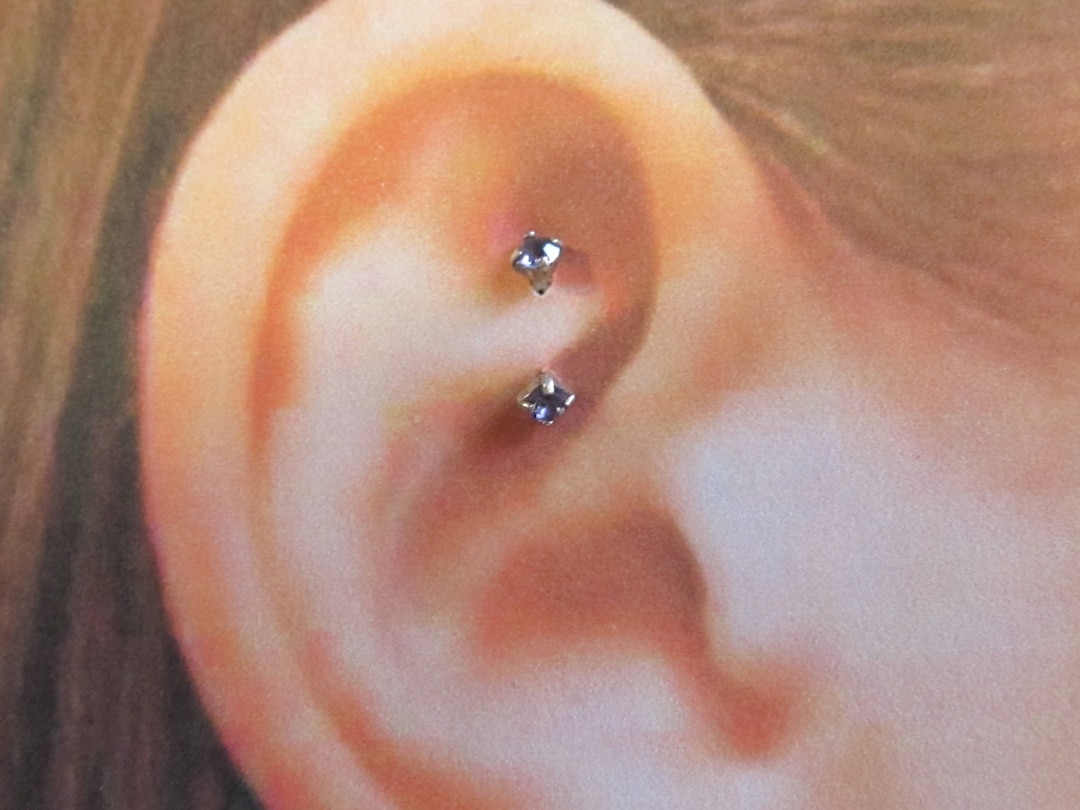 Purple Cz's Rook Piercing Curved Barbell.internally Threaded 16g..8mm ...