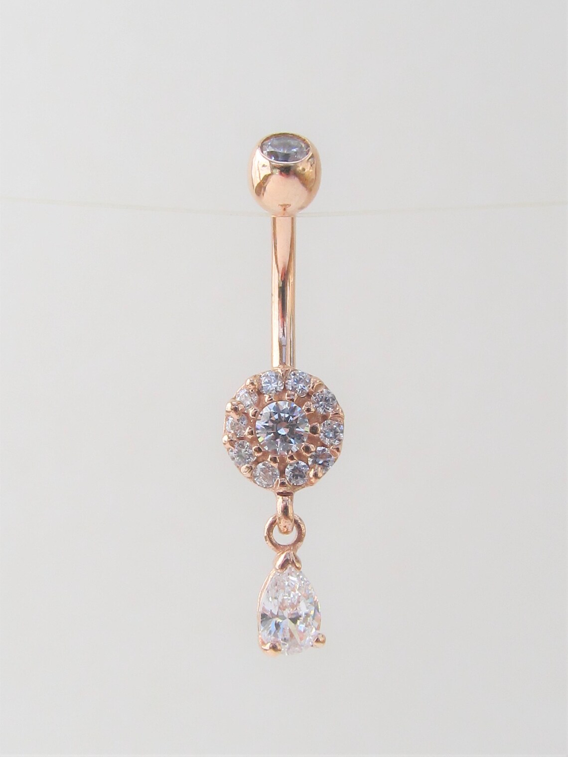 14k Solid Rose Gold Flower Dangly Navel Belly Ring..14g..10mm - Etsy