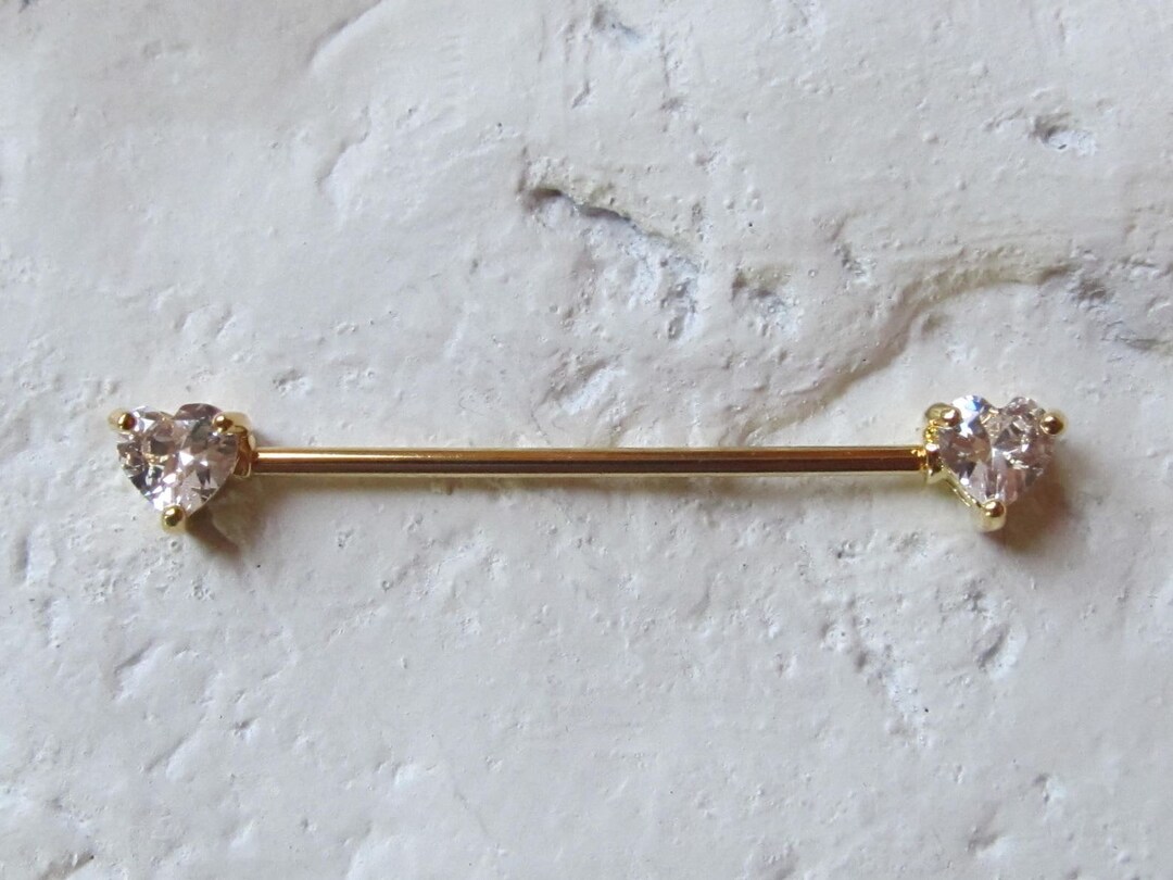 14k Gold Heart Industrial Barbell..14g..32mm,35mm or 38mm - Etsy