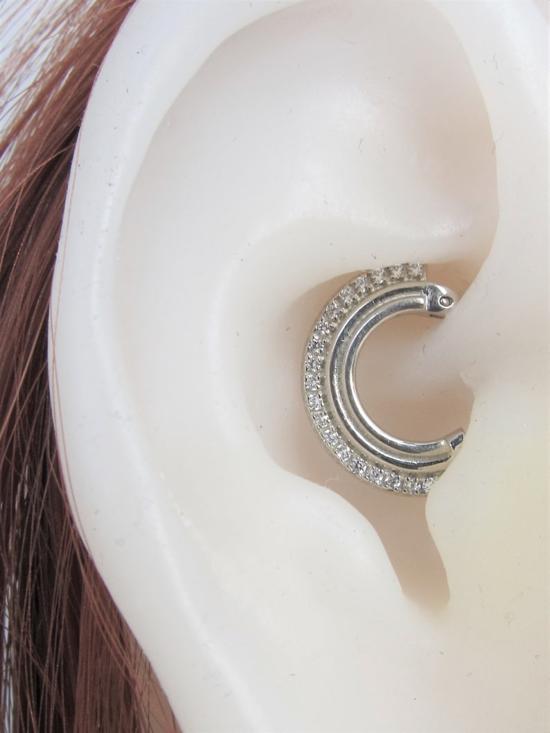 14k Solid White Gold Daith Piercing Lined Cz | Etsy