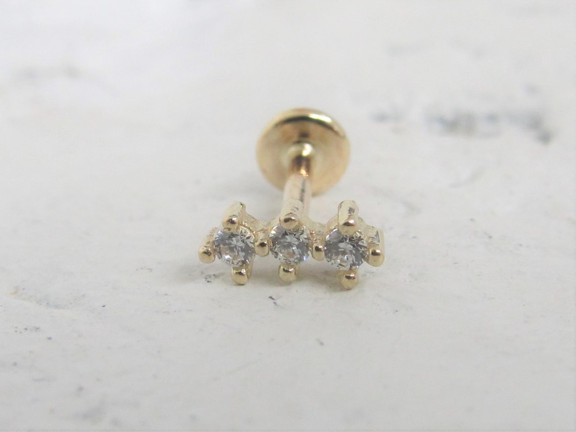 14k Solid Gold Forward Helix 3 Cz Prung Set Labret..16g..6mm - Etsy