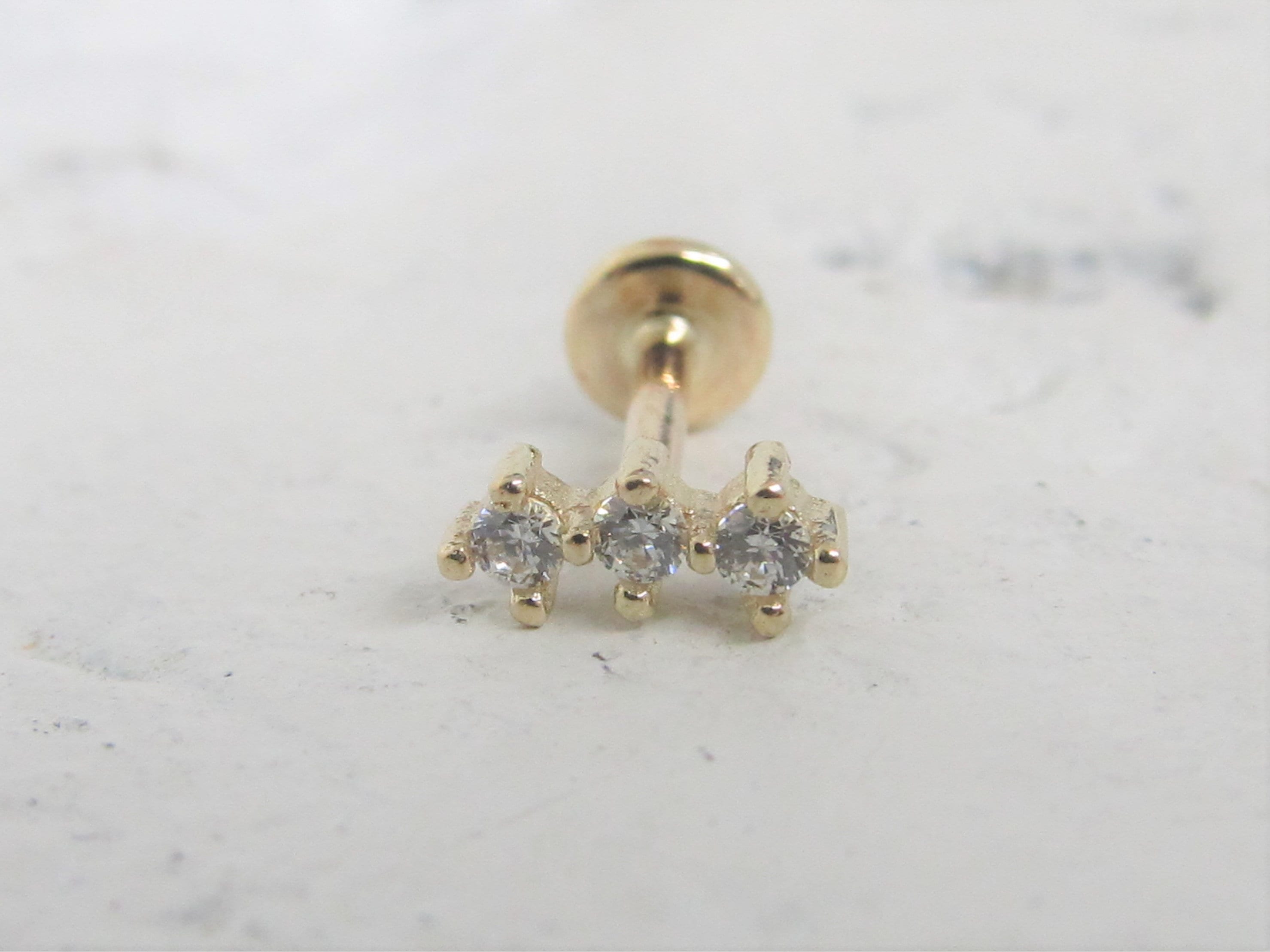 14k Solid Gold Forward Helix 3 Cz Prung Set Labret..16g..6mm - Etsy Canada
