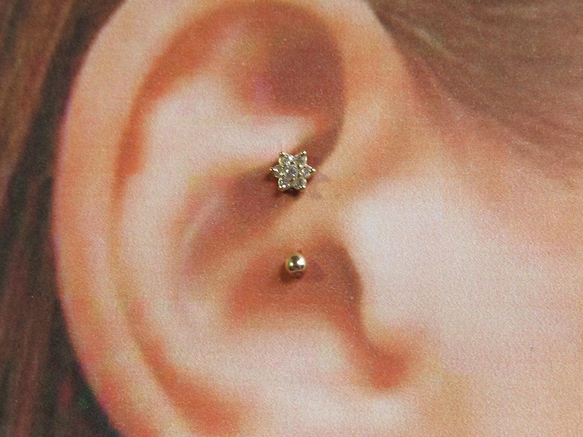 14k Solid Gold Daith Piercing Curved Barbell | Etsy