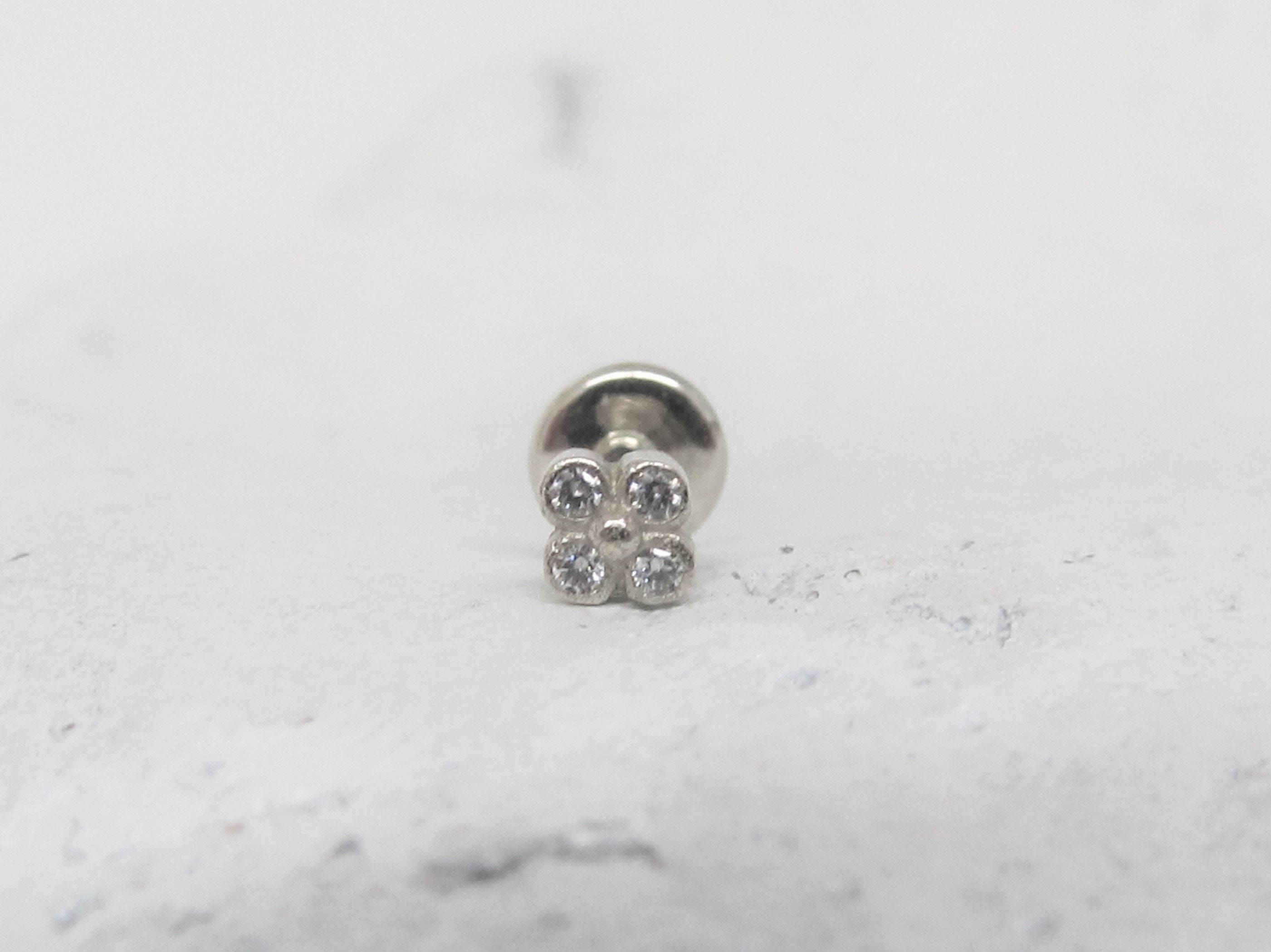 14k Solid White Gold Forward Helix Piercing 4 Bezel..labret..16g..6mm ...