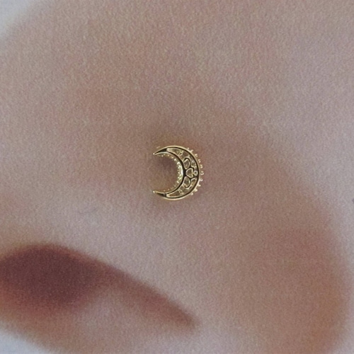 14k Solid Gold Beautiful Moon Nose Ring Stud..20g..solid Gold - Etsy