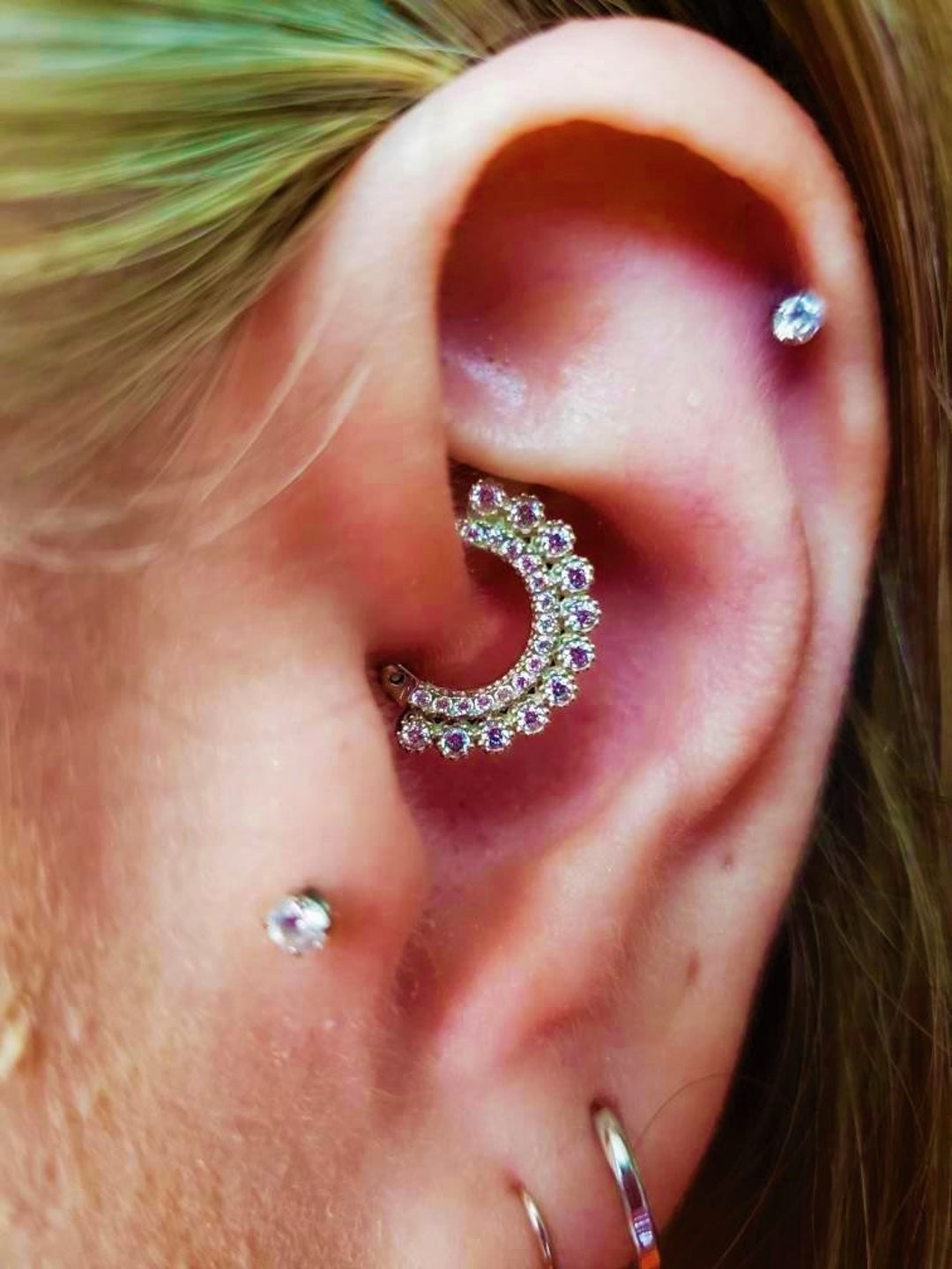 14K Solid Gold Daith Piercing Beautifull Double Eternity Clicker..16g ...