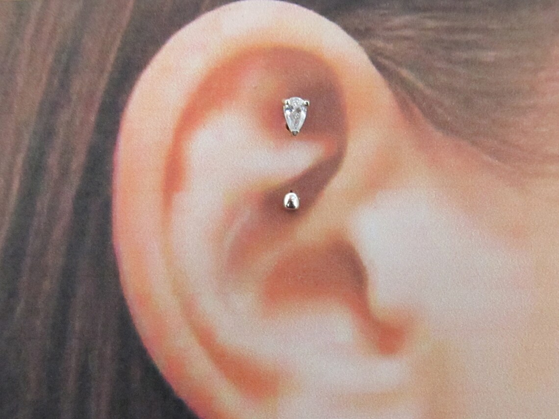14k White Gold Rook Piercing Tear Drop Curved | Etsy