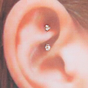 Rose Gold Rook Piercing Multistone Surgical Steel Curved Barbell..16g ...