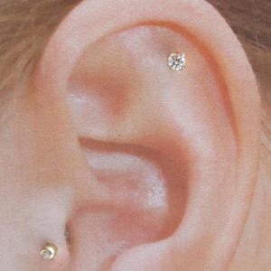 14k Solid Gold Helix,cartilage Piercing Prung Set Cz Barbell Earring ...