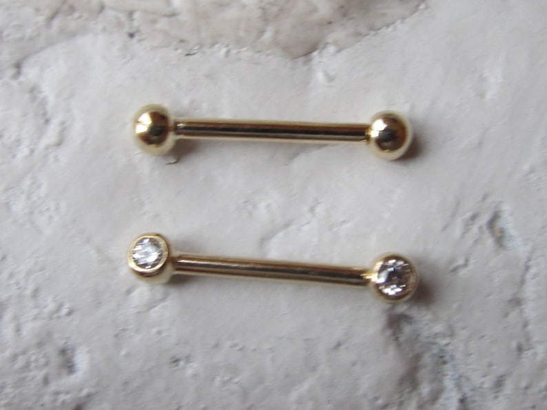 14kt Solid Gold.internally Threaded Nipple Barbell Set of 2..14g.12mm ...