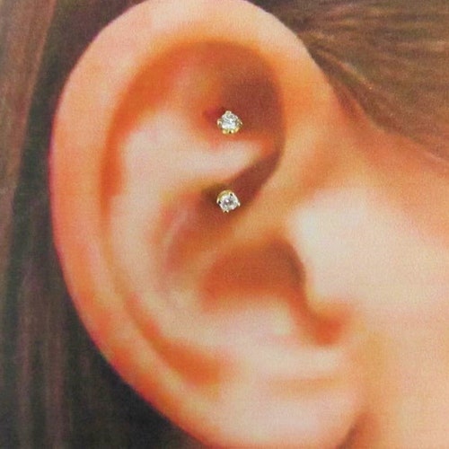 14k Rose Gold Rook Piercing Double Jeweled Barbell..internally - Etsy
