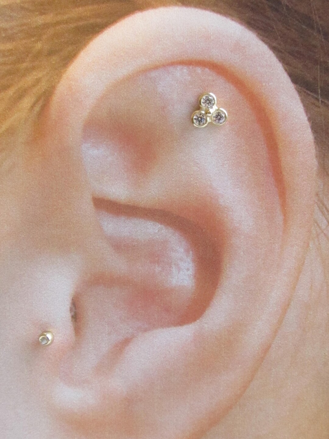 14k Solid Gold Helix,cartilage Big Bezel 3 Cz Barbell Earring Stud..16g ...