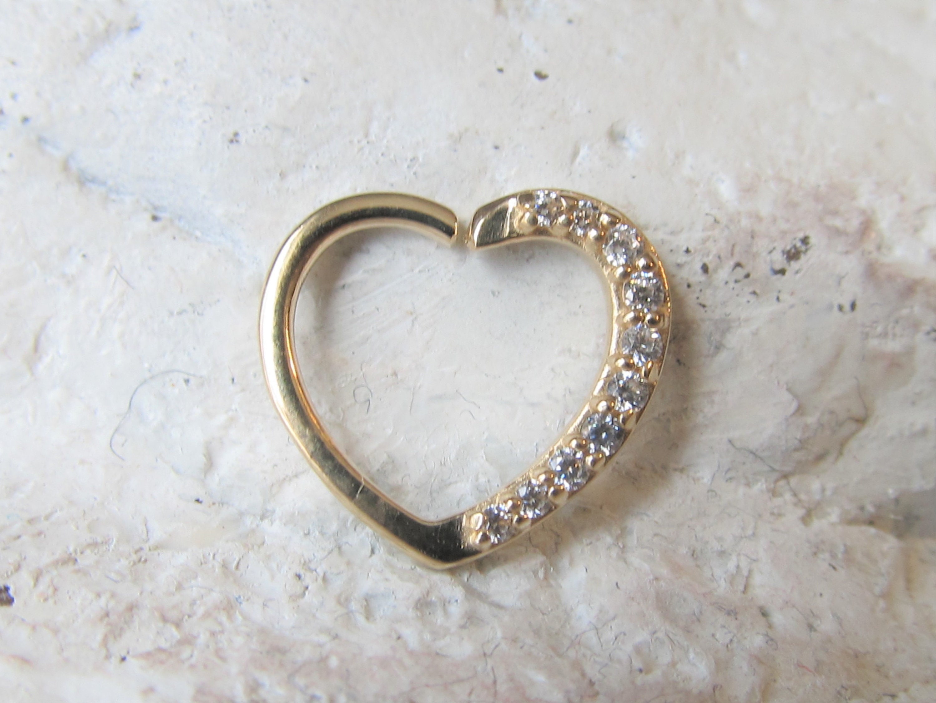 14k Solid Gold Daith Piercing Multistone Heart Ring..16g..9mm | Etsy