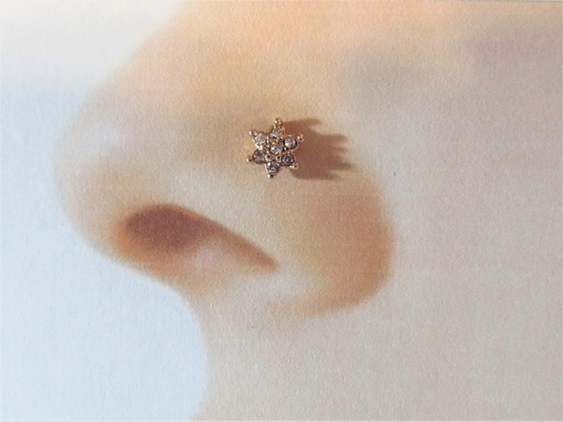 Rose Gold Plated Flower Nose Ring Stud..20g..straight or | Etsy