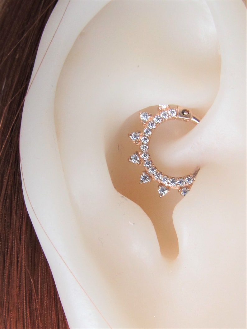 14k Solid Rose Gold Daith Piercing,septum, Eternity Multistone Clicker ...