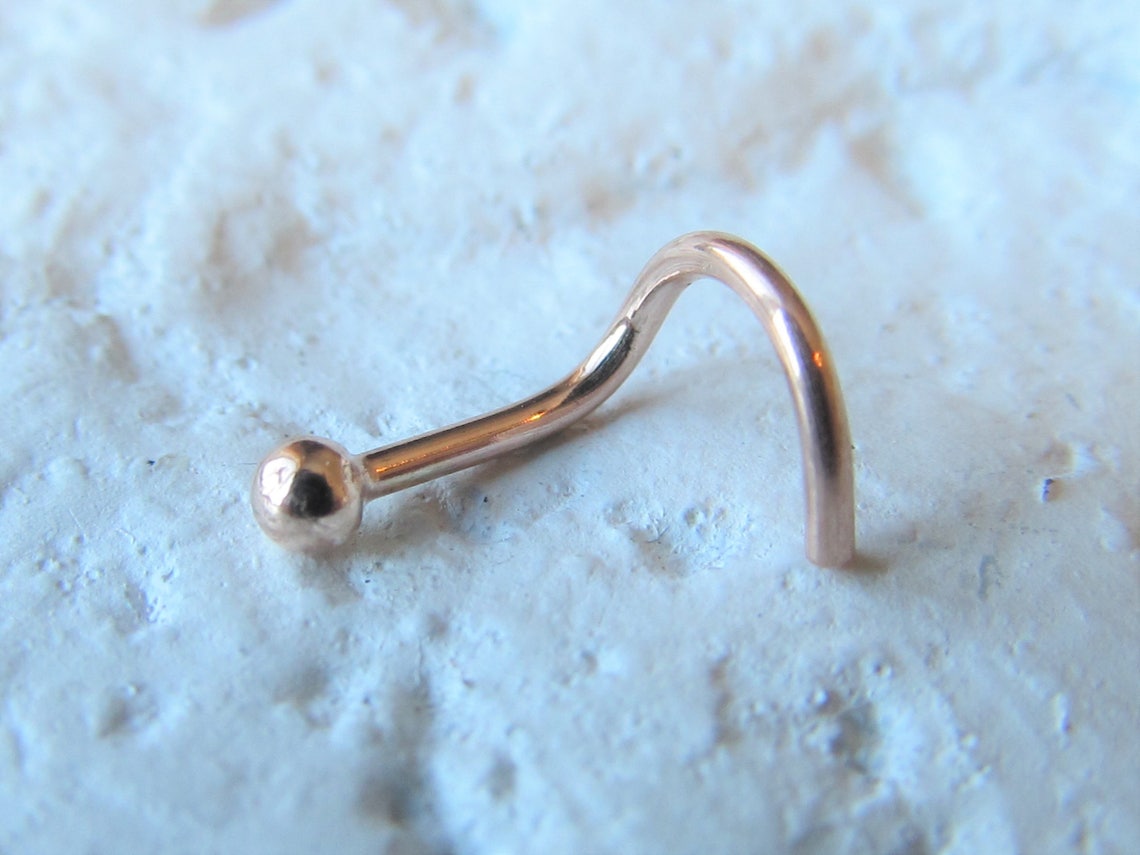 14k Solid Rose Gold Tiny Ball Nose Ring Stud Twist.or Straight.20g - Etsy