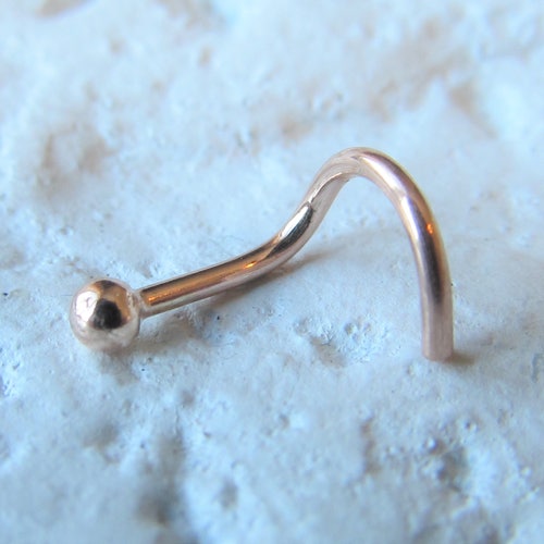 14k Solid Rose Gold Tiny Plate Flat Nose Ring Stud Twist..20g - Etsy