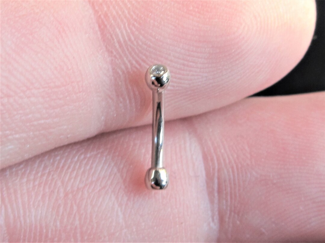 14k Solid White Gold Rook,eyebrow Piercing Double Jeweled Curved Barbell..16g..8mm - Etsy