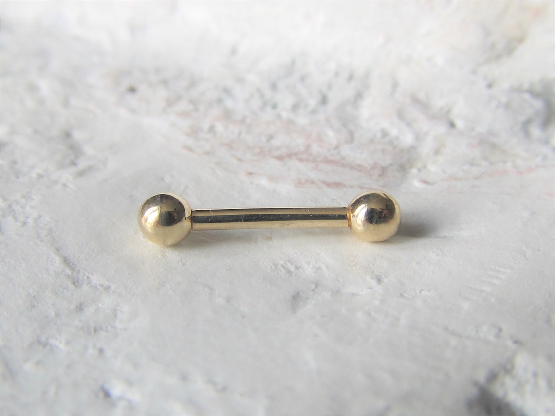 14k Solid Gold Straight Barbell..16g..8mm..2.5mm Balls | Etsy