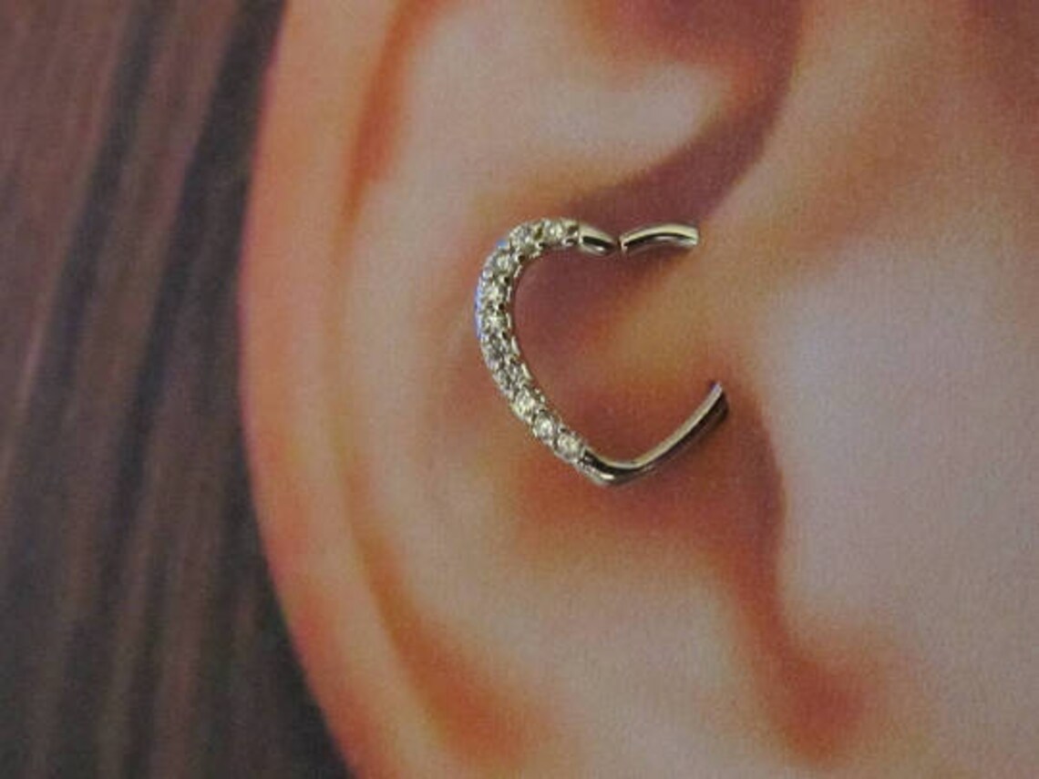 14k White Gold Daith Piercing Multi Cz Bendable Heart | Etsy