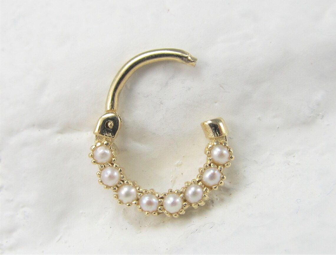 14K Gold Pearl Daith Piercing Clicker Ring..16g..8mm..solid | Etsy