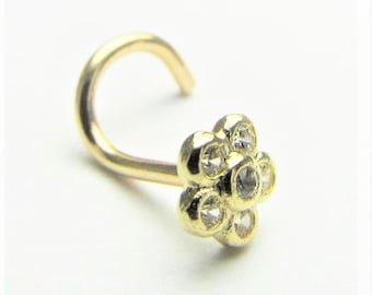 14k Solid Gold Rook Piercing Flowerblack Center Czcurved - Etsy