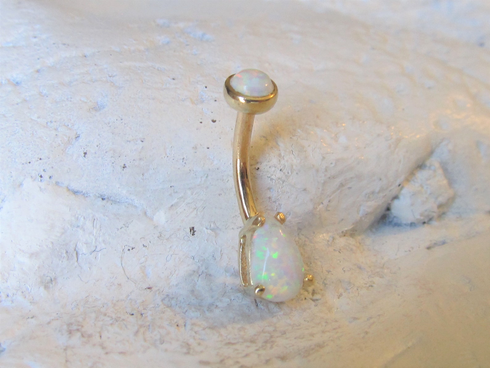 14k Solid Gold Opal Tear Drop Navel Belly Button | Etsy