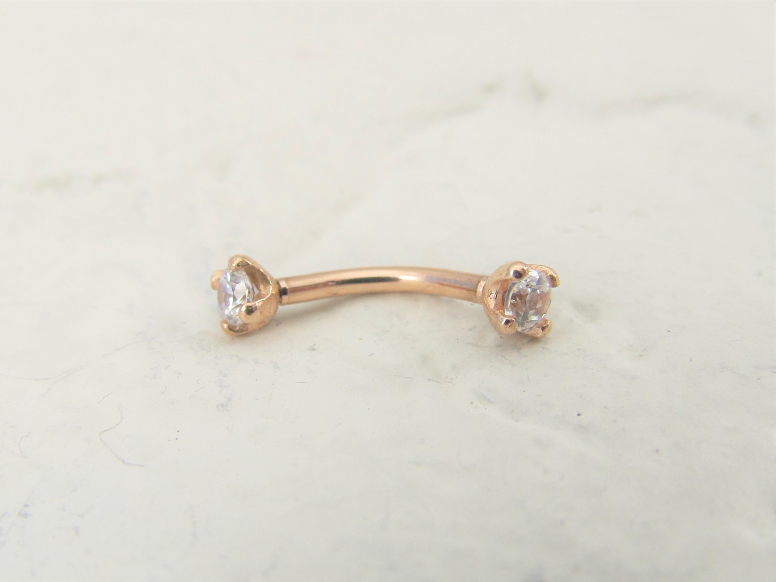14k Rose Gold Rook Piercing Double Jeweled Barbell..internally | Etsy